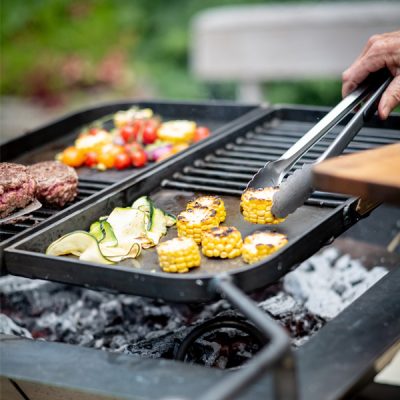 Box Tower with Log Store & Two Swing Arm BBQ Racks, Outdoor Fire Pit